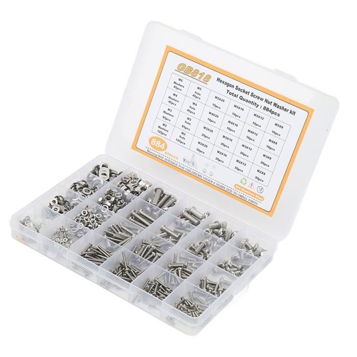 BLL HURRISE Jeu de rondelles à écrous à vis Kit d'assortiment 884 Pcs Pan Croix Vis crou ...