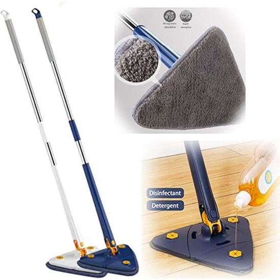 Mop Balai télescopique Triangle rotatif à 360 ° avec fonction ...