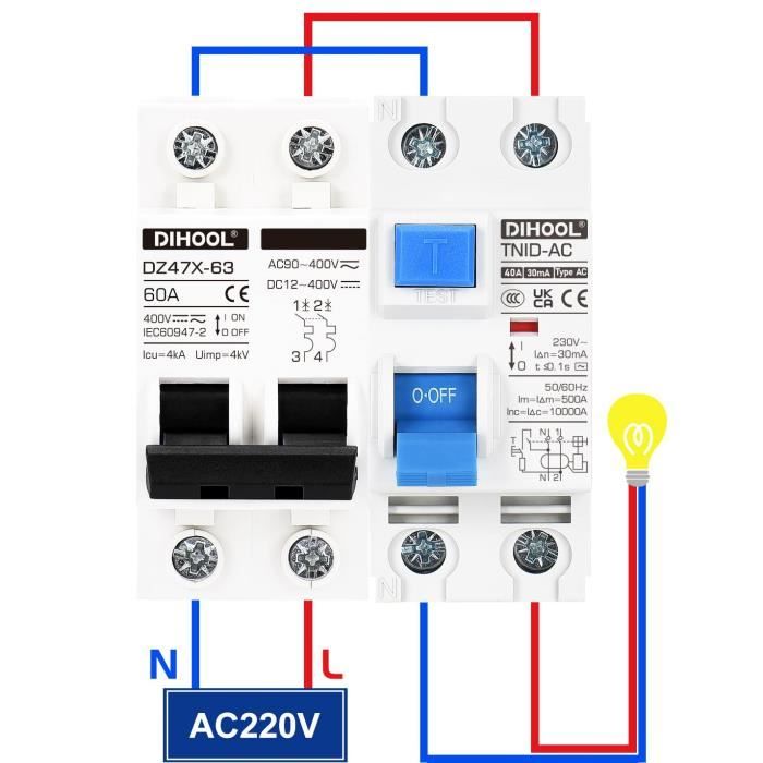 Disjoncteur Différentiel Rcd Type Ac Fi - Interrupteur Fi Din - Rail ...