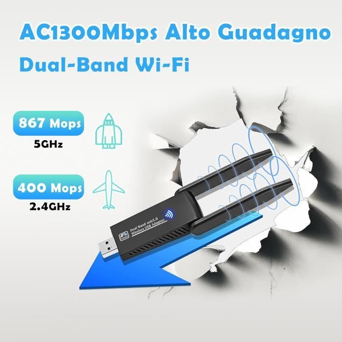1300Mbps Dual Band Clé Wifi USB pour PC, 5Ghz 2.4Ghz 5dbi Haut Gain 2 ...
