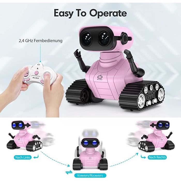 Robot Enfants Rechargeable, Jouet télécommandé avec yeux LED, Musique ...