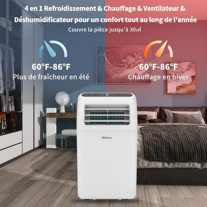 SHINCO Climatiseur Mobile Wifi 12000 BTU, Eco R290, 3,5 kW, 4 en 1 ...