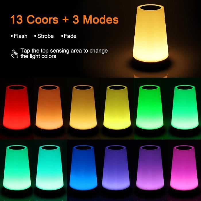 Veilleuse LED - Lampe de Chevet Multicolore avec 13 Couleurs, Veilleuse Enfant USB Rechargeable ...