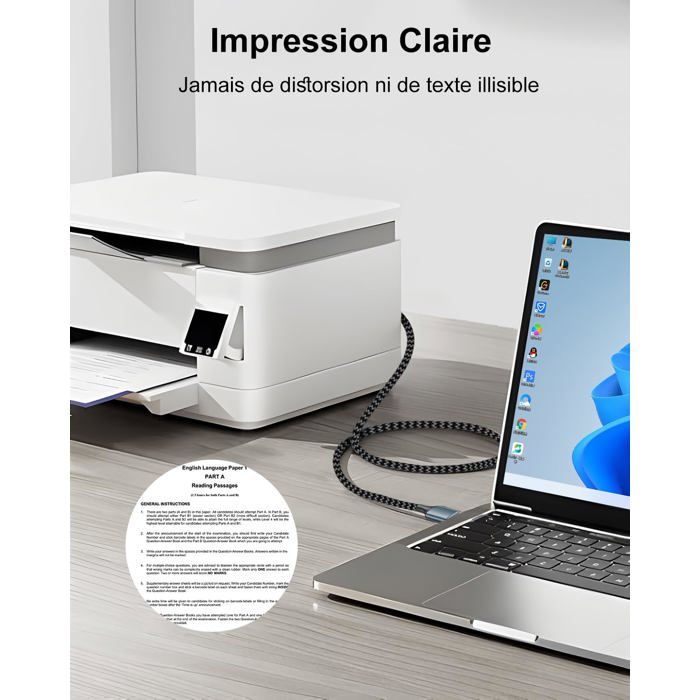 Câble imprimante USB-A vers USB-B - HOLISANE - 5m - Transfert de ...