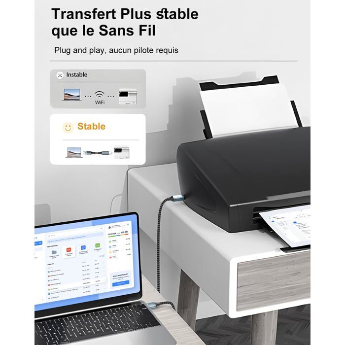 Câble imprimante USB-A vers USB-B - HOLISANE - 5m - Transfert de ...