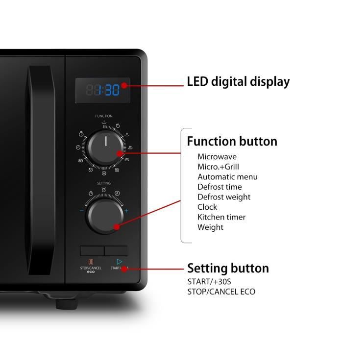 Micro-ondes grill pose libre - TOSHIBA - MW2-AG23P(BK) - Noir - 23L - 900W - Grill 1050W ...