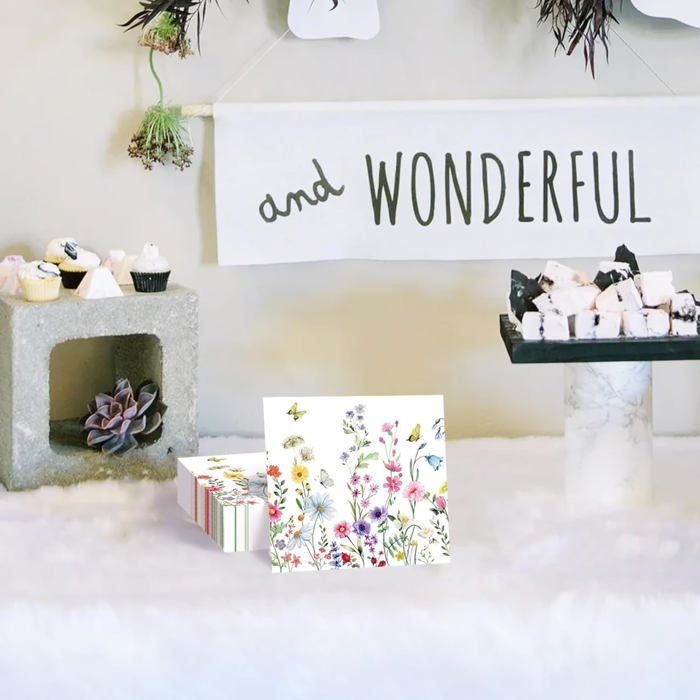 Serviettes en papier fleuries jetables, 20 pcs 17 x 17 cm, motif fleurs ...