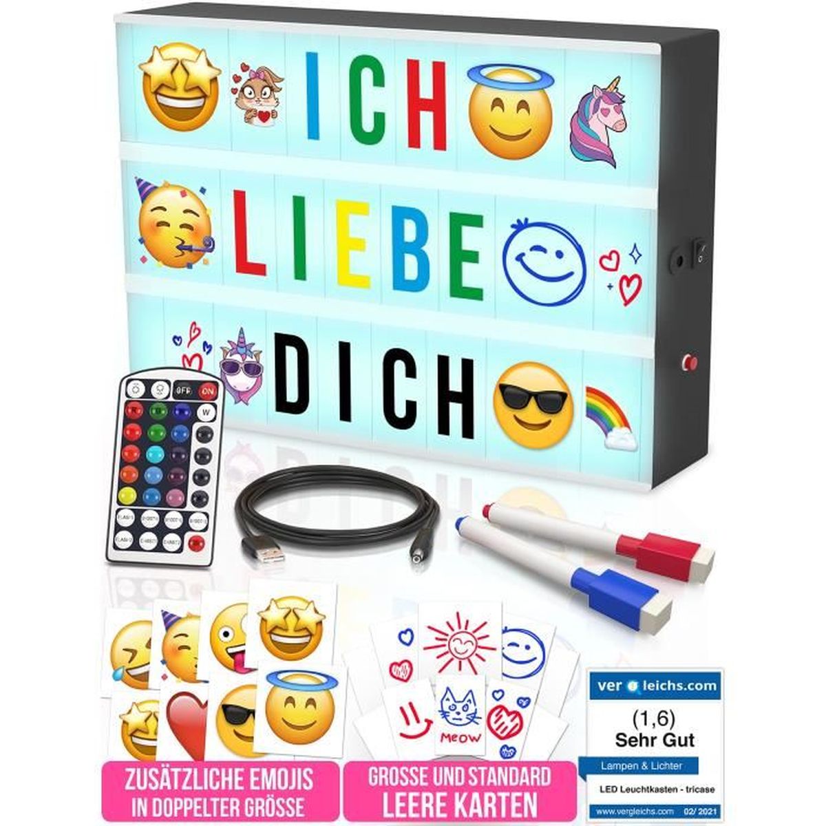 Boite Lumineuse Message LED,YANSION Light Box Rose avec 192 Lettres et ...