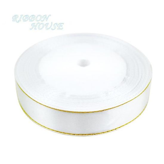 Ruban,WHITE-25mm--Ruban en Satin Blanc avec Bord localité de 20mm ...