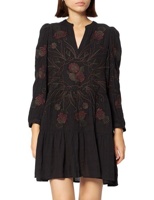 Robe Desigual - Woven Dress Long Sleeve - Veste Hortensia Robe decontractee Femme Noir ...