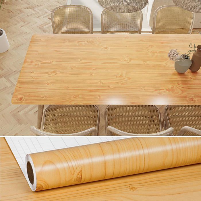 Papier Peint Effet Bois Beige Jaune Papier Adhesif pour Meuble Bois ...