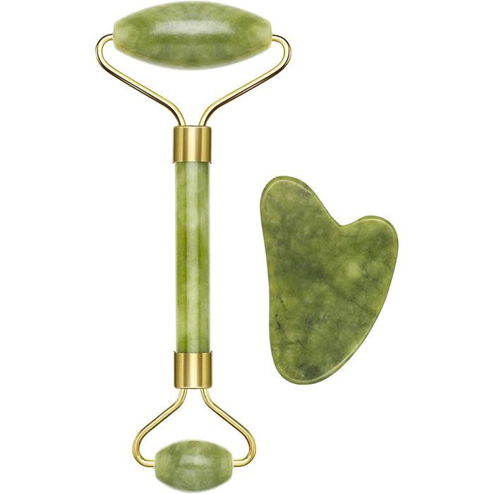 Jade roller + pierre gua sha, massage visage/corps relaxant anti-âge ...