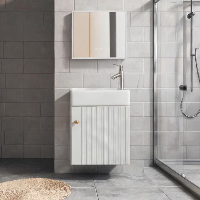 Meuble sous vasque suspendu blanc 46 cm avec vasque en céramique ...