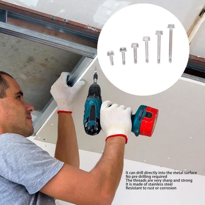 HURRISE Vis autoperceuse hexagonale 115 pièces M4.2 tête de rondelle hexagonale vis autoperceuse ...