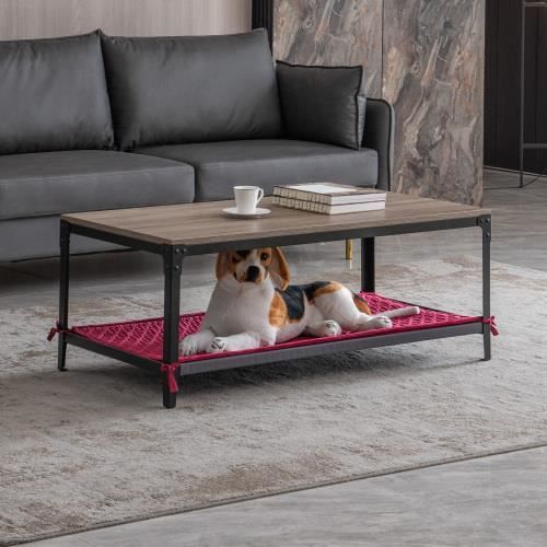 Table basse cadre en métal avec plateau en bois couverture en tissu de ...