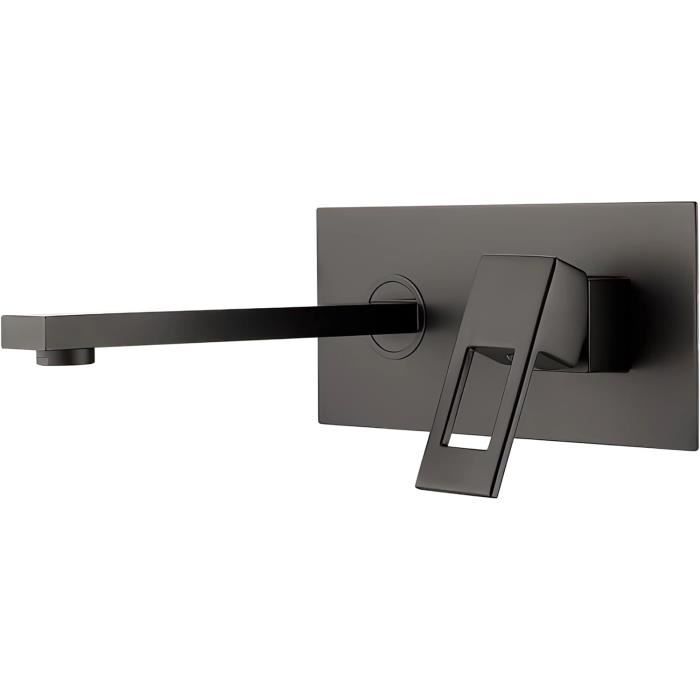Robinet De Lavabo Encastré Carré Noir Mat Monocommande Avec Poignée ...
