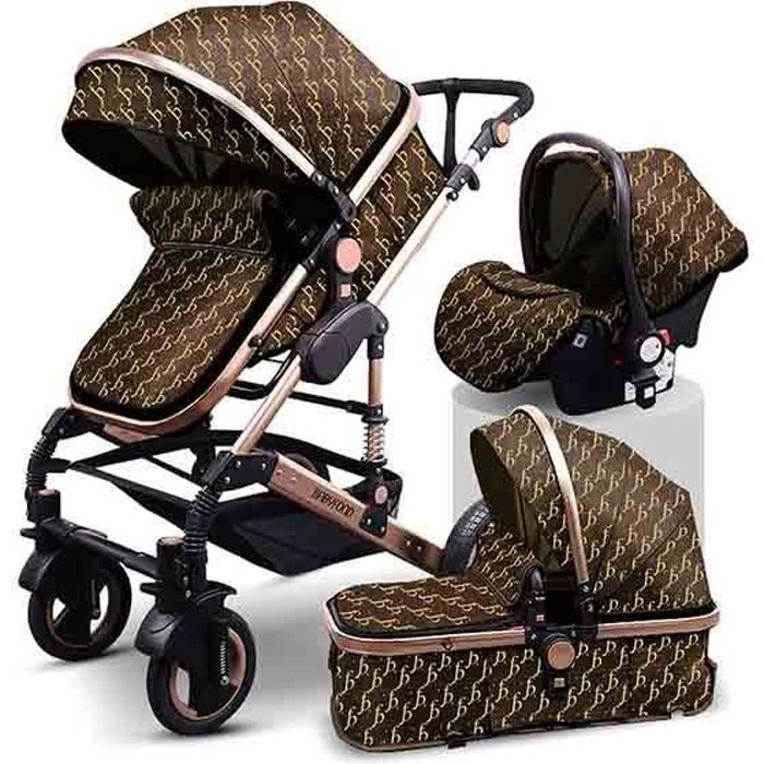 Poussette 3 en 1 pour bébé, en cuir PU, avec siège auto, luxe, sécurité ...
