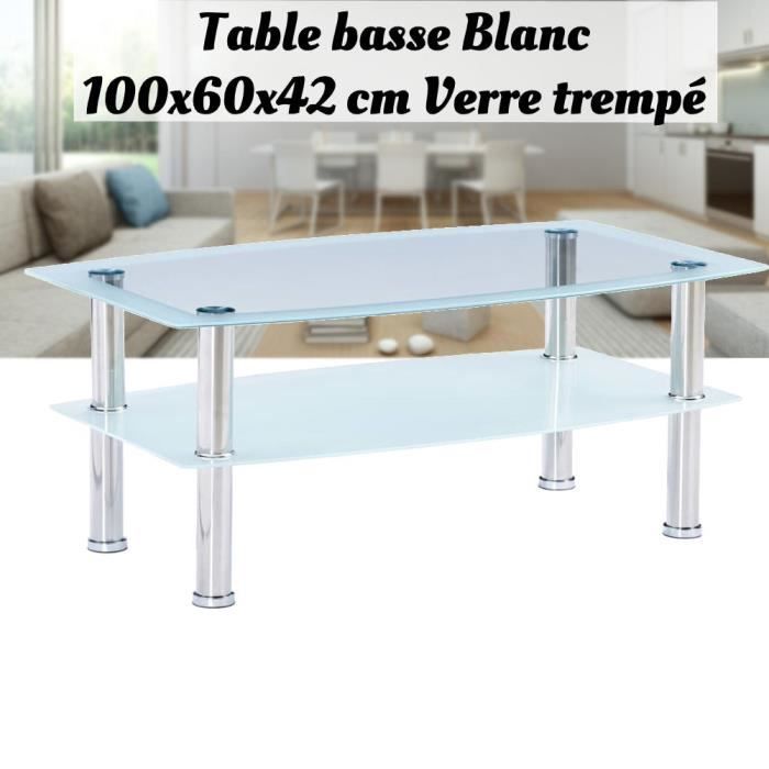 SIB Table basse 100x60x42cm acier inoxydable Verre trempé une étagère ...