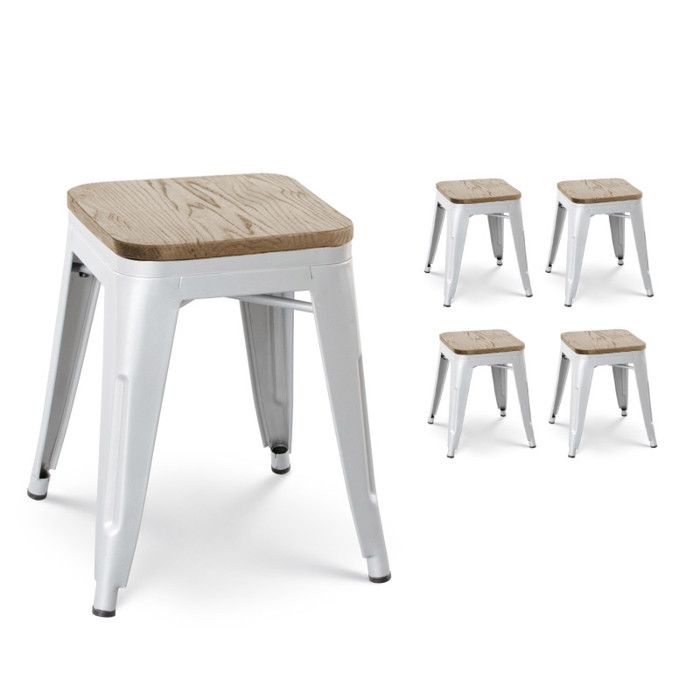 KOSMI - Lot de 4 tabourets en métal blanc mat style industriel et ...