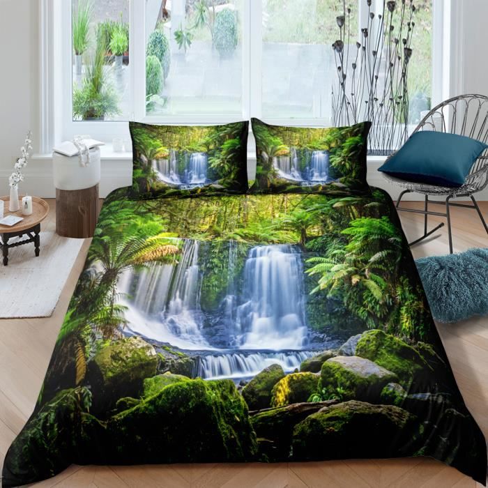 Paysage naturel forêt cascade Parure de lit 3 pieces 1 housse de ...