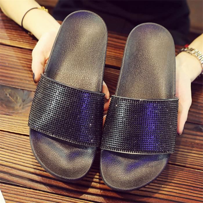 PANTOUFLE Femme - Europe et Amérique strass mode pantoufles - noir WH ...