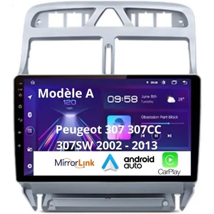Autoradio Android 12 pour Peugeot 307 307CC SW (2002-2013) Carplay sans Fil Android Auto 9 ...