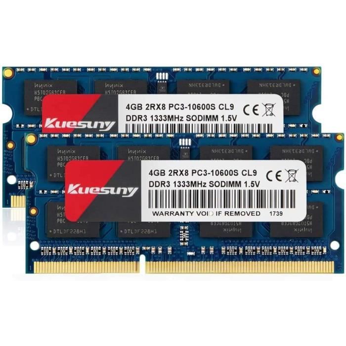 8Go Kit(2 X 4Go)Ddr3 1333Mhz Sodimm Ram Pc3-10600 1,5 V Cl9 204 Pin ...