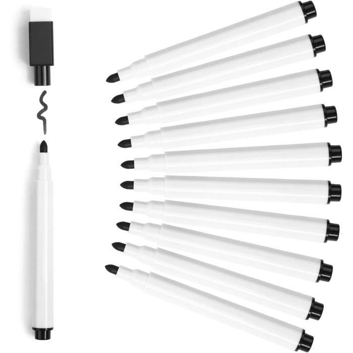 DERAYEE 10pcs Noir Effaçable Stylo de Tableau Blanc avec Gomme, Feutre ...