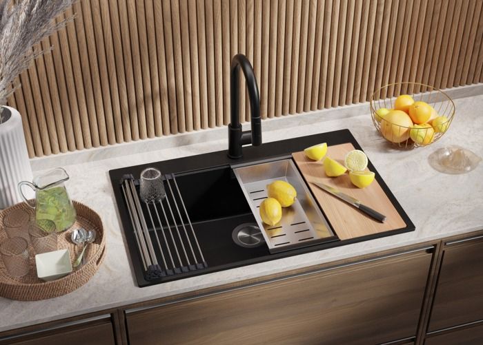 Evier Cuisine en Granit 78x50cm, Lavabo 1 bac + Kit de Vidage ...