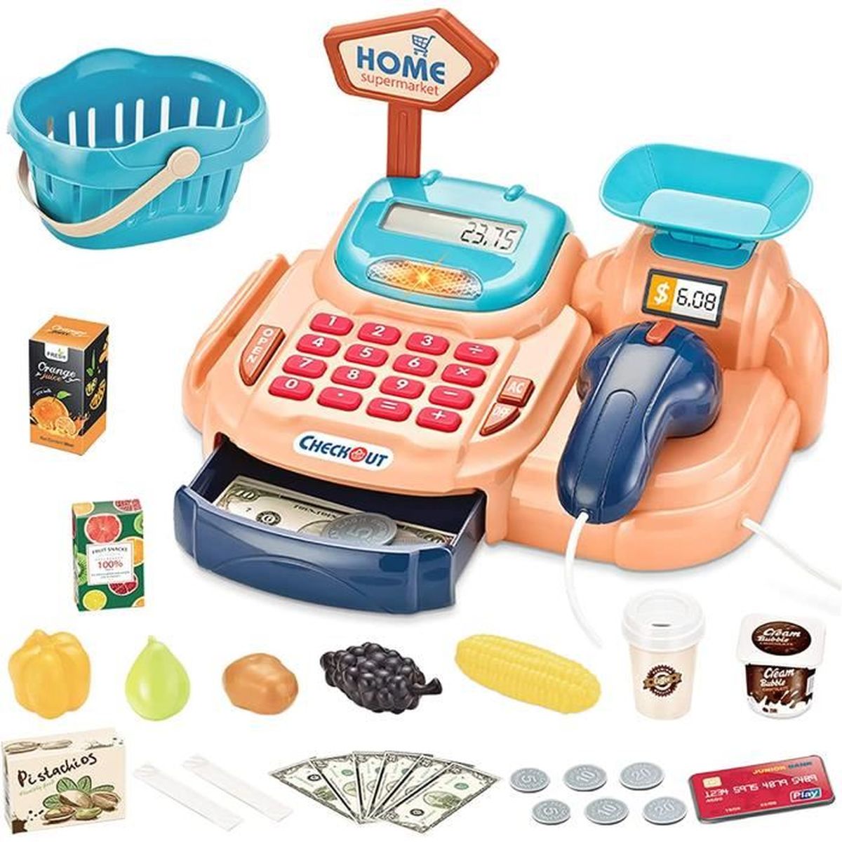 Jouet de Caisse Enregistreuse Electronique pour Enfant Ensemble Jeu de Rôle Supermarché avec 26 ...