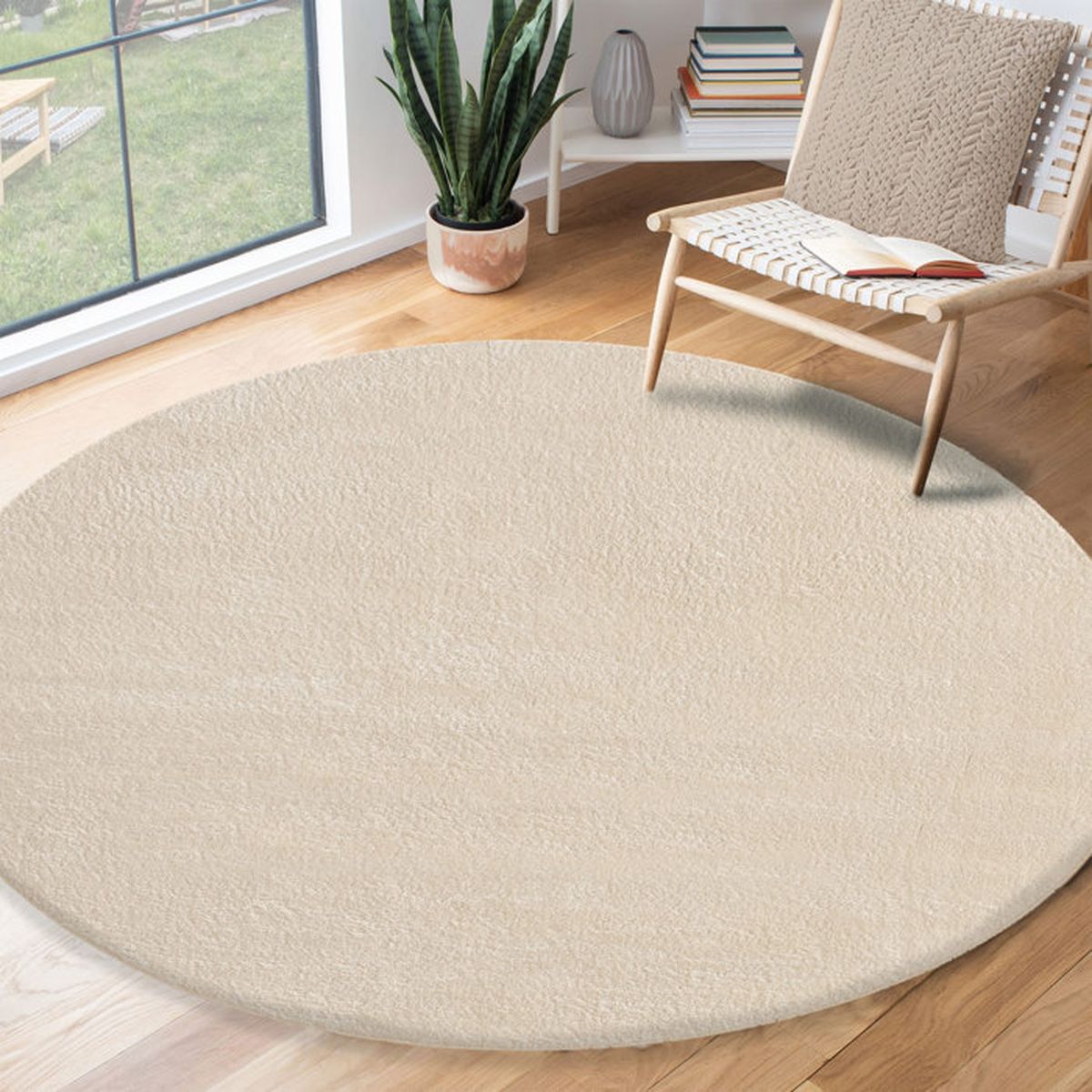 Tapis de Salon ou chambre en beige 200x200 rond | Tapis poil ras ...