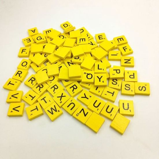Learning Game 100 Carreaux De Scrabble En Bois Lettres Noires Chiffres ...