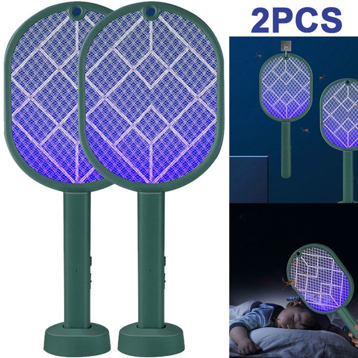 Raquette à moustiques électrique 2 en 1,450mAh,aste par USB,lampe anti-moustiques,lampe ...