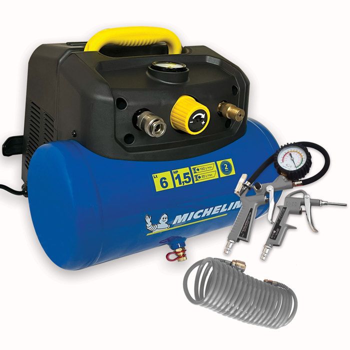 Compresseur d’air Michelin 6L 8 bar 1,5 cv Fonctionne sans huile + kit ...