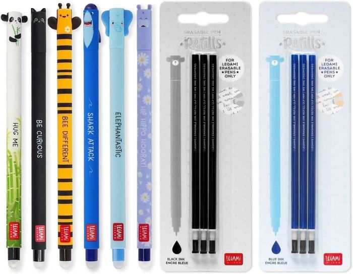 LEGAMI - Lot de 6 stylos gel effaçables + 6 recharges, encre effaçable ...