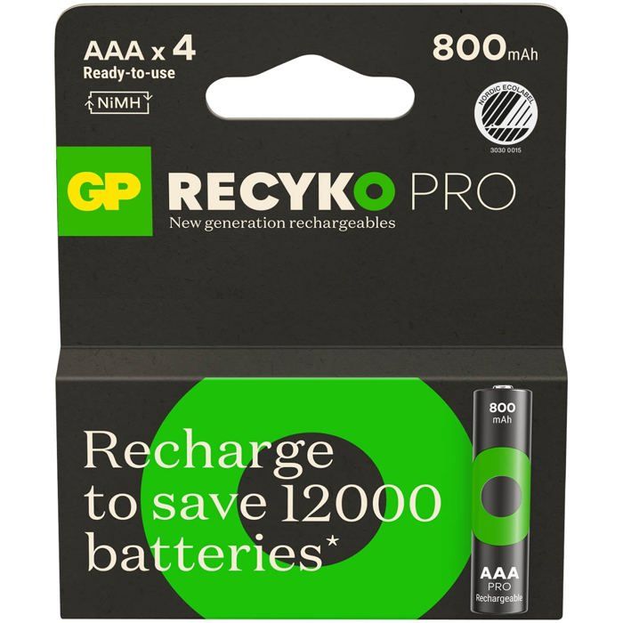 Batterie GP Recyko Pro NiMH AAA HR03 800mAh, paquet de 4 - Cdiscount ...