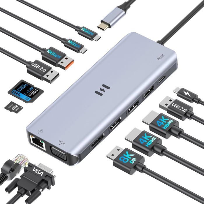 Stations D'Accueil Usb C Dual Monitor Docking Station,13-In-1 Dock Usb ...