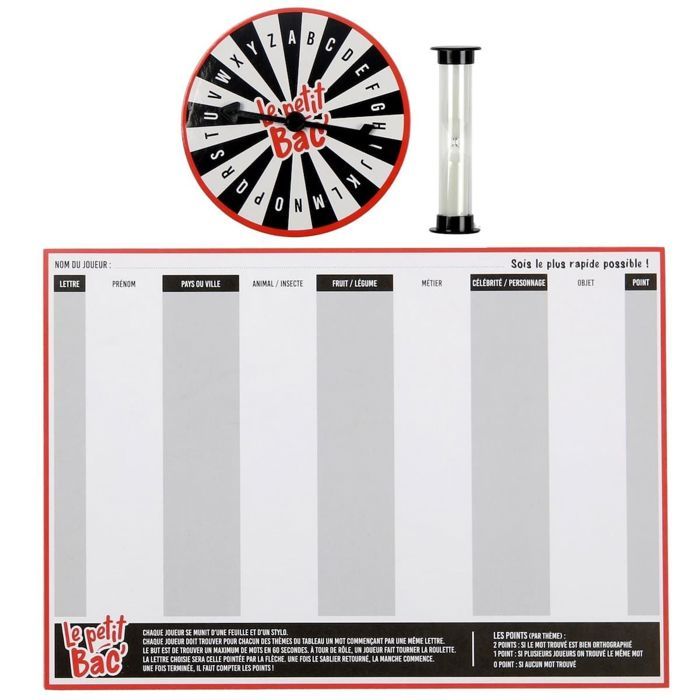 Jeu du Baccalauréat avec 50 feuilles + 1 roulette et 1 sablier inclus ...