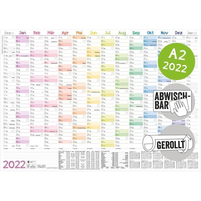 Calendrier mural A2 2022 (version allemande) effaçable [arcenciel] 59 x ...