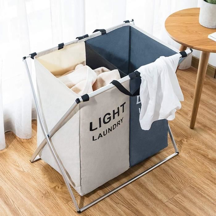 Panier À Linge Pliable, 2 Compartiments Pour Vêtements Sales, Panier ...