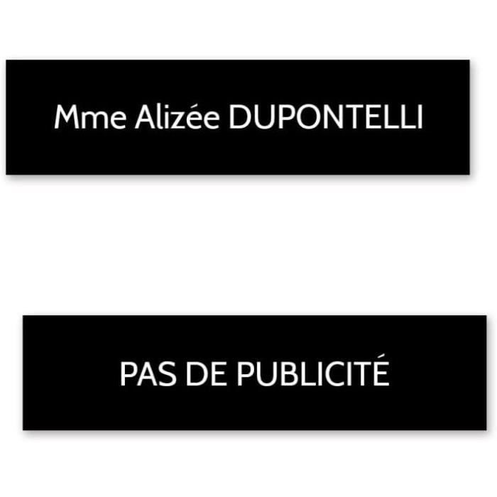 Plaque nom + STOP PUB pour boite aux lettres format (100x25mm) noire ...