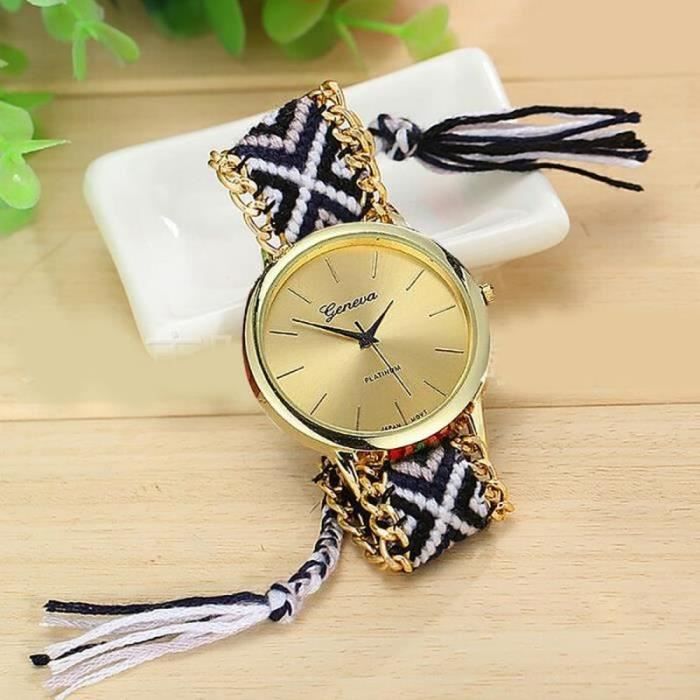 MONTRE BRACELET Femmes Quarzt Regarder main tressés bracelet d'amitié ...