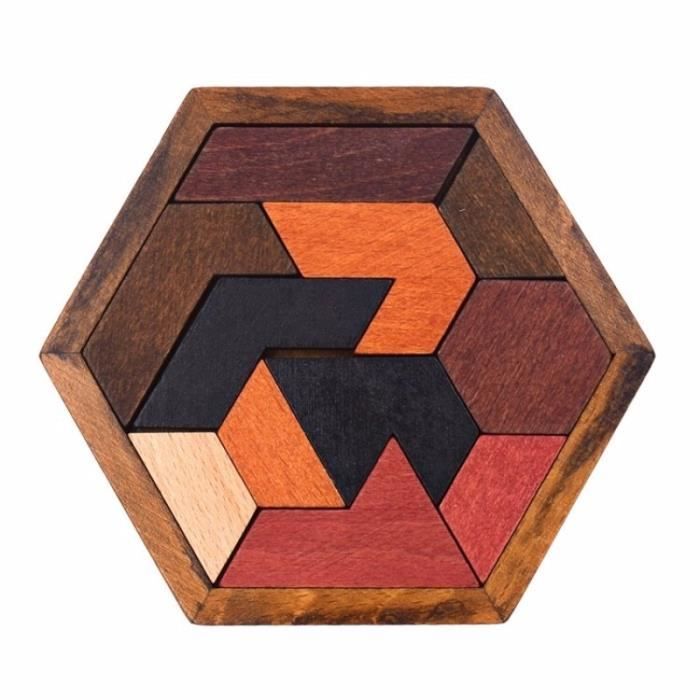 Casse-Tete QYLYV 11 pc Hexagones En Bois Forme Géométrique Jigsaw ...