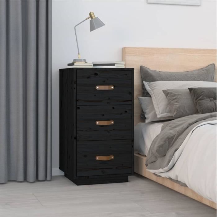 Garnaco Table de chevet Noir 40x40x75 cm Bois de pin massif 85433 ...