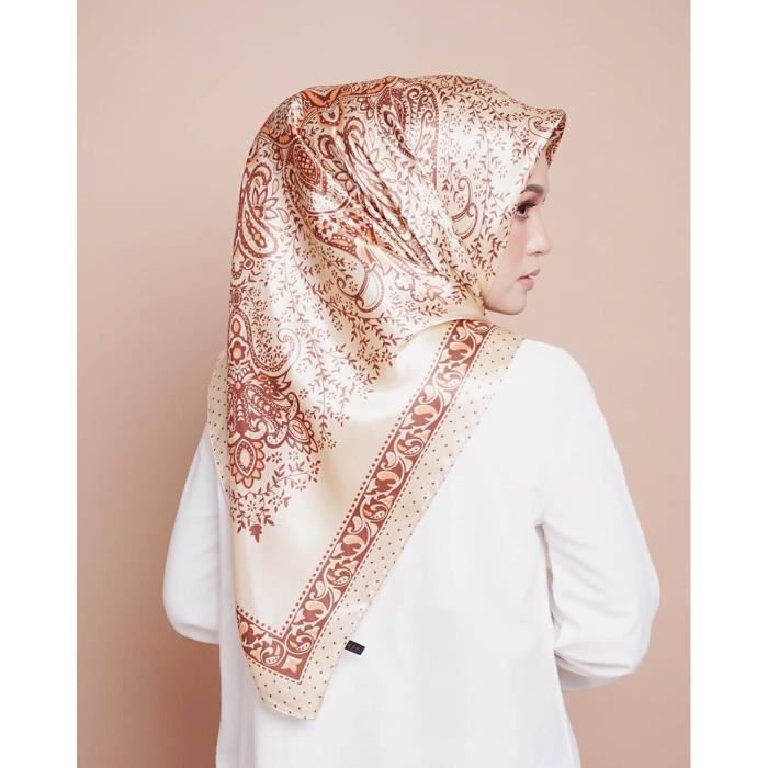 90*90cm imprimé foulard en soie Hijab femmes musulmanes foulards carrés ...