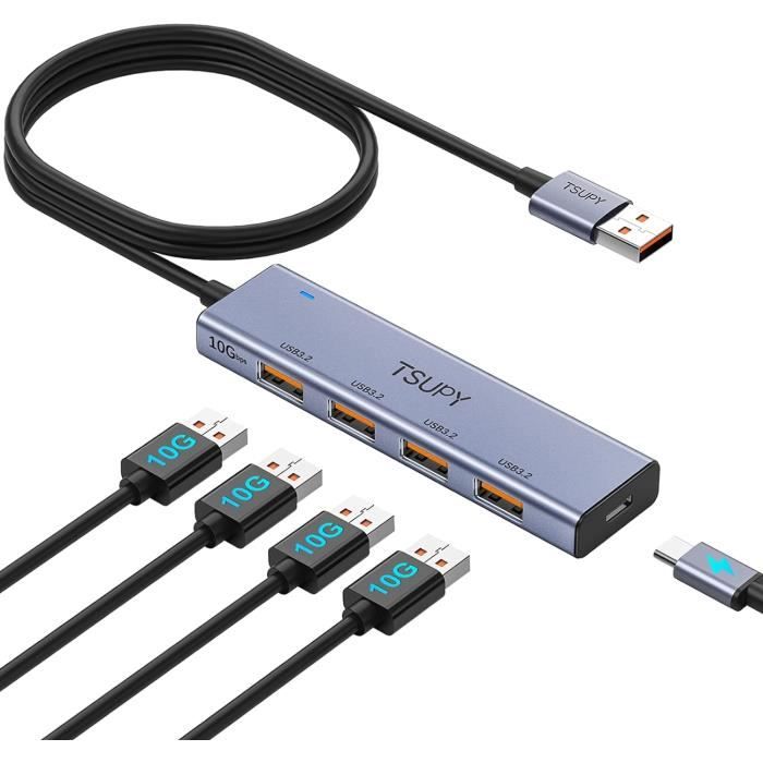 Multi Usb3.2,Multiprise Usb 3.2,Adaptateur Aluminium,120Cm Cable Multi ...