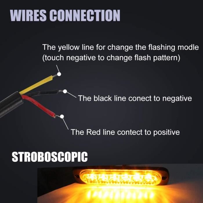 4 x LED Feux Stroboscopique,6 LED Lampe Flash Stroboscope Gyrophare LED ...