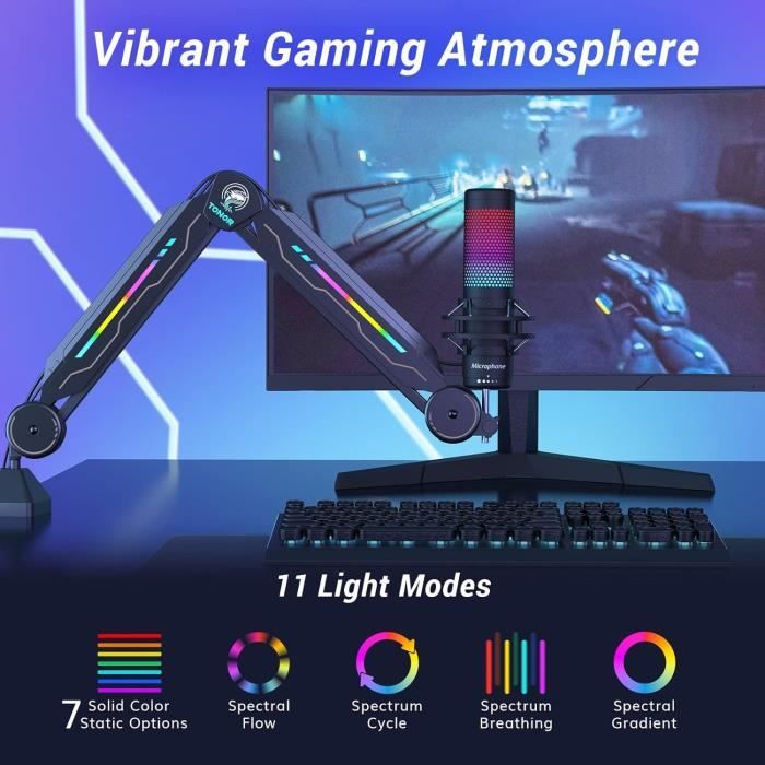Bras Micro Avec Lumière Rgb, Perche Micro Gaming Adaptée À Hyperx ...