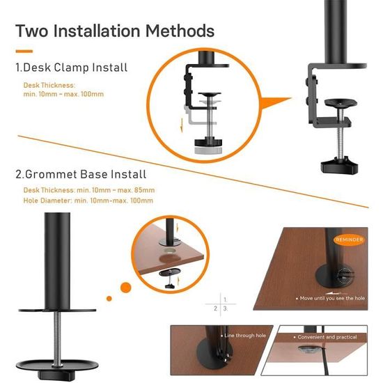 BONTEC Support Ecran PC Double Support Moniteur 2 Moniteurs de 13-27 Pouces pour Bureau, Bras ...