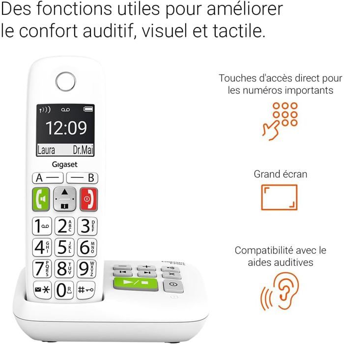 Téléphone fixe sans fil avec répondeur - SWROSE -E290A - Téléphone Fixe ...